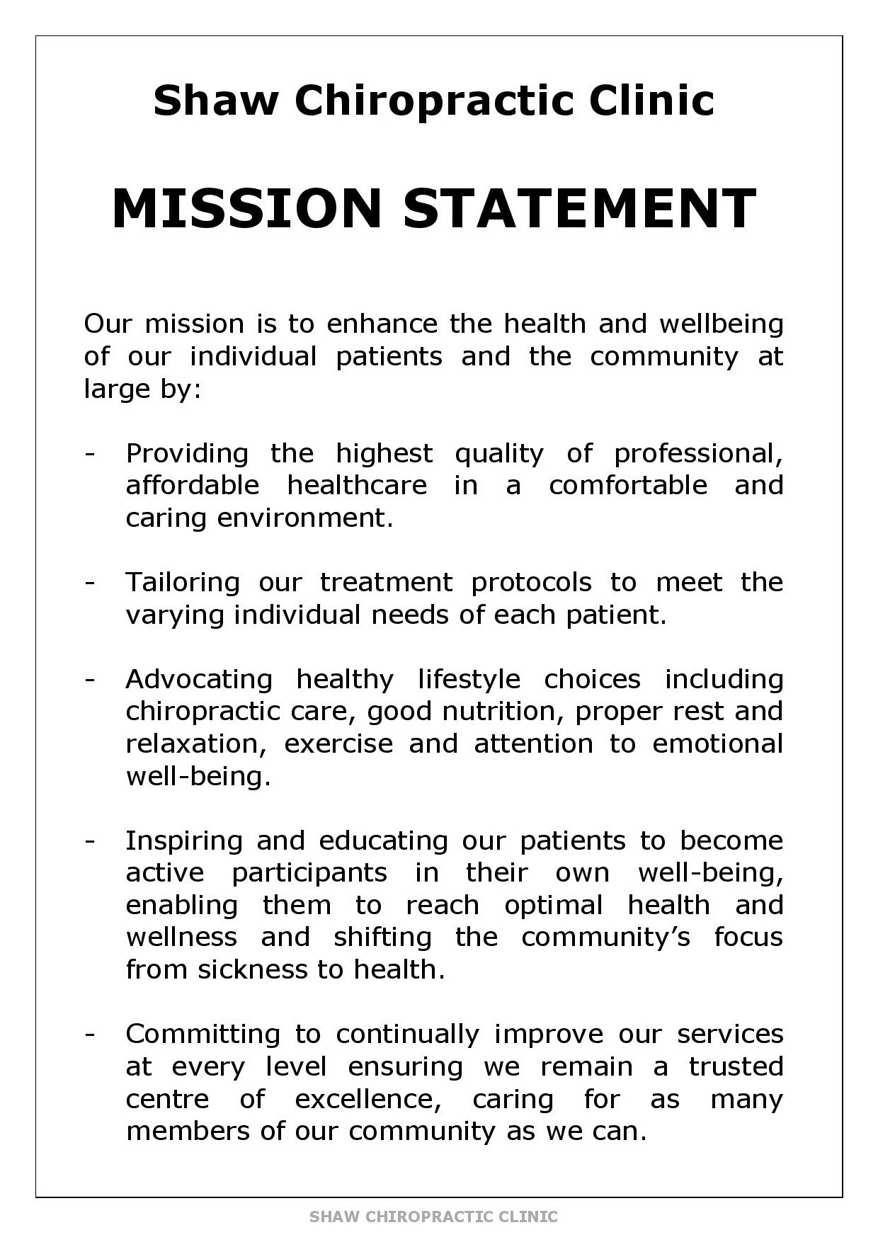 Mission Statement Shaw Chiropractic Clinic